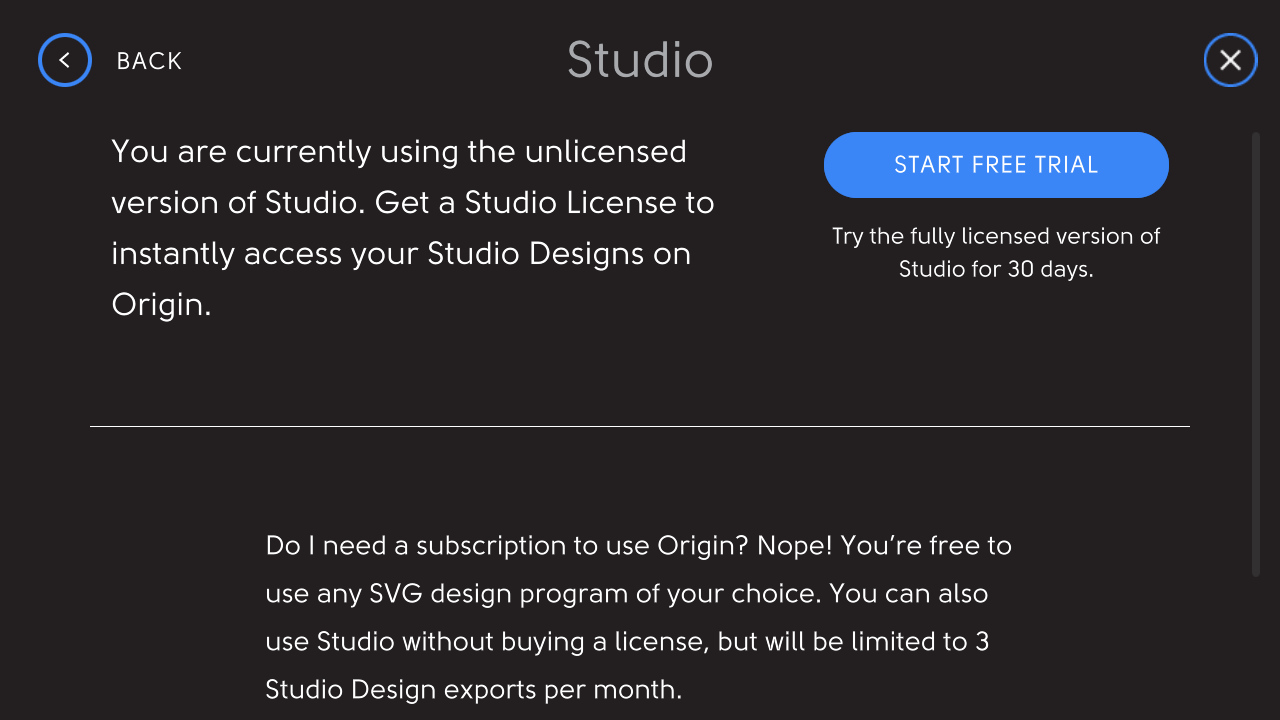 Origin Owner Studio Free Trial