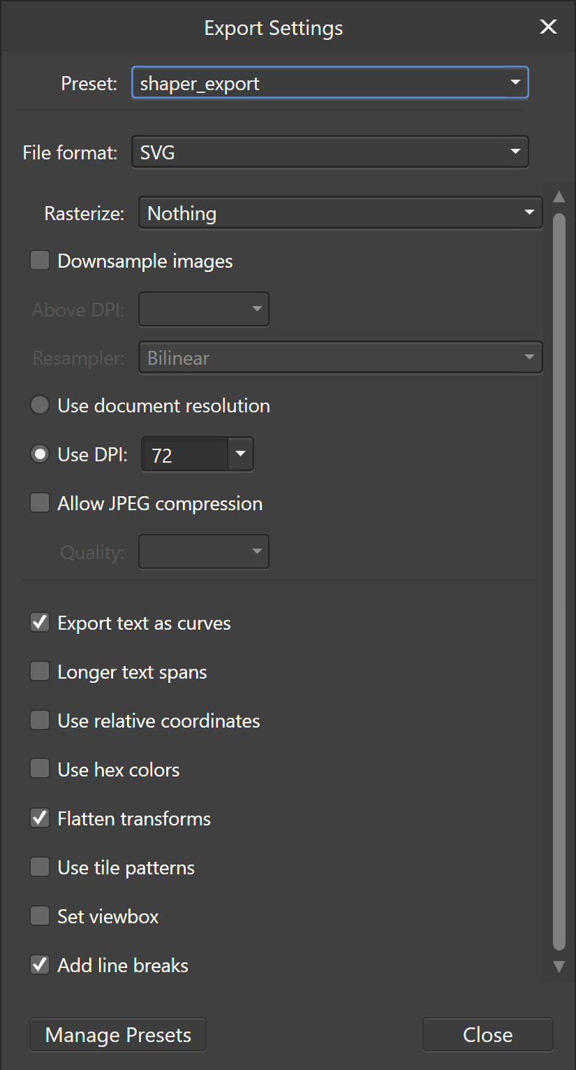 Affinity SVG save settings