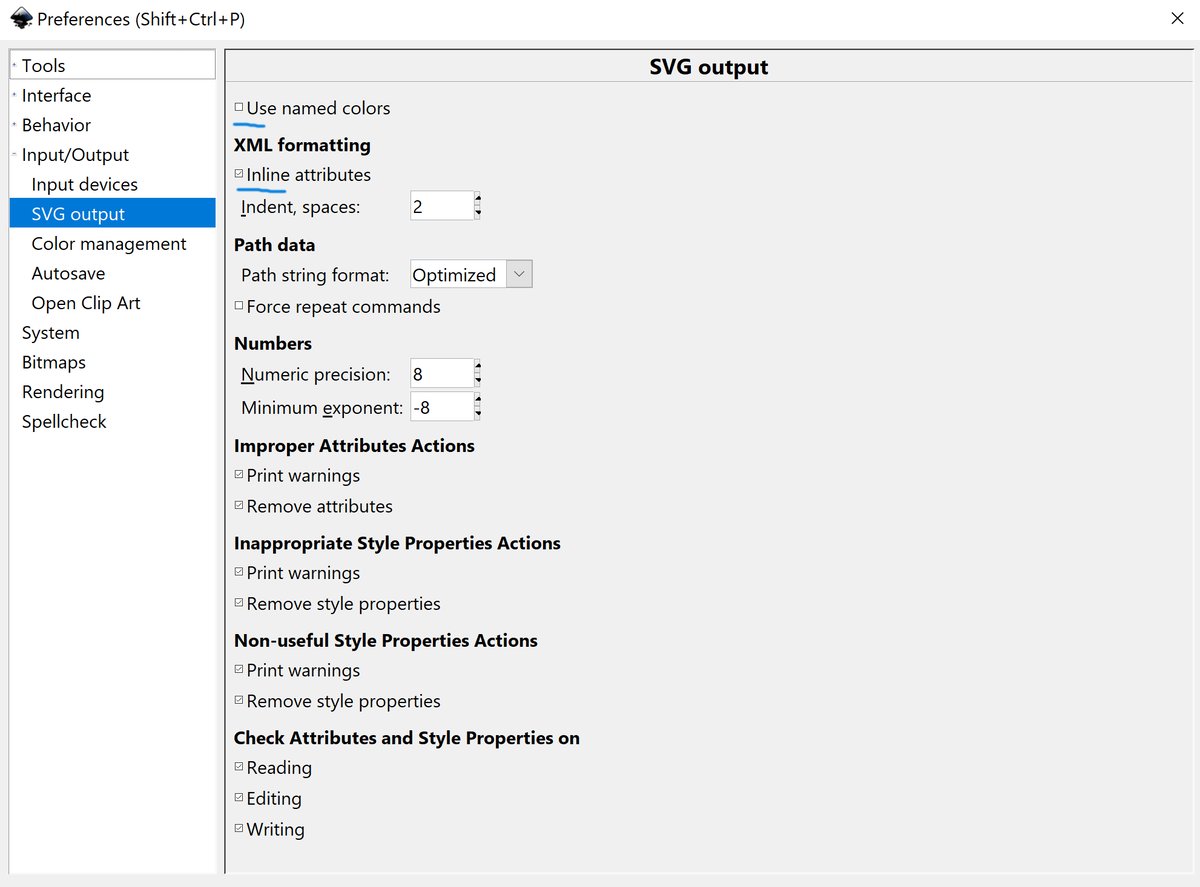 Inkscape SVG saving settings