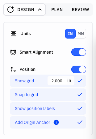 Units, Alignment, and Position Options